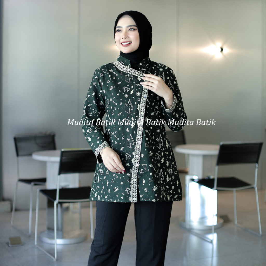 Jual Batik Mudita Motif Malika Batik Kantor Wanita Lengan Panjang Lapis ...