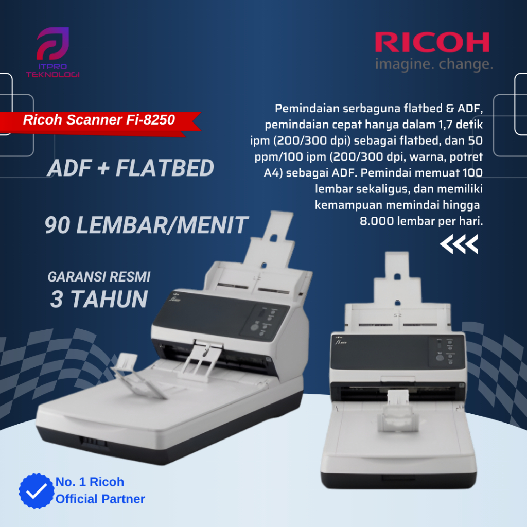 Jual Scanner Fujitsu Fi-8250 ADF + Flatbed - 50 Lembar/Menit - (A4 ...
