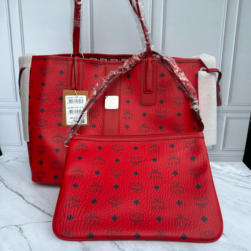 Jual MCM medium tote bag red | Shopee Indonesia