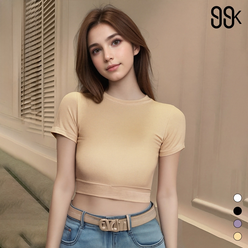 Jual 99kOUTLET Women Crop Top Cut Out Crew Neck Short Sleeve 3343 (S/M ...