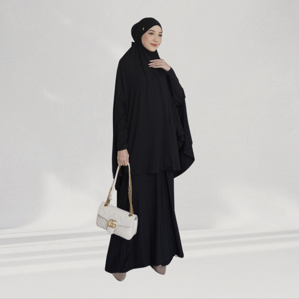 Jual Aisha Umroh Set Khimar & Abaya Black and white | Shopee Indonesia