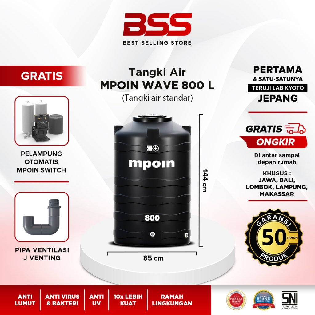 Jual Tandon Tangki Air MPOIN 800 WAVE 750 liter - Garansi 50 Tahun ...