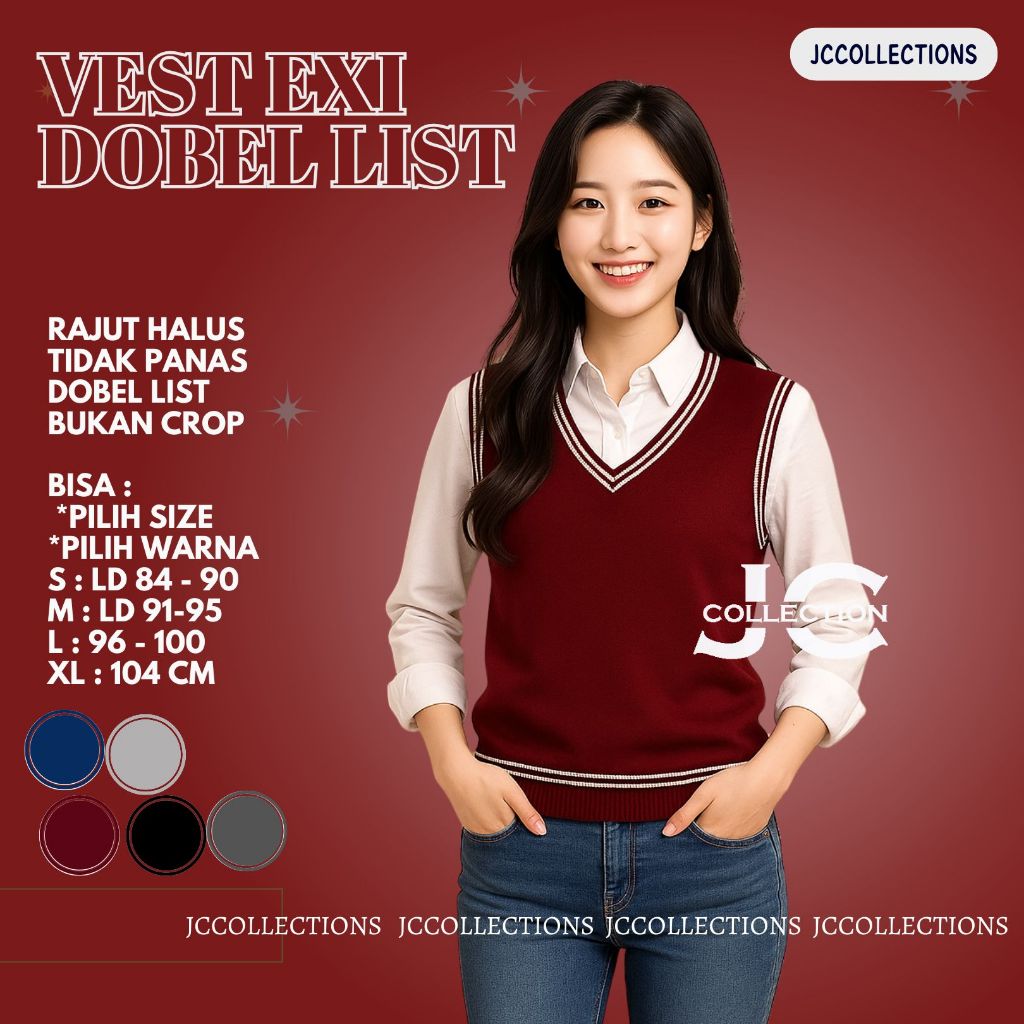 Jual Vest Rajut Wanita Korea Style Eksi List Putih / Rompi Rajut Korea ...