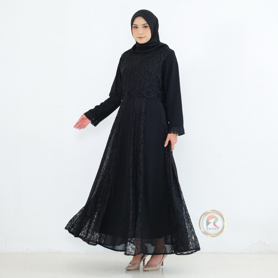Jual Gamis Dress Hitam Pecah 8 Kombinasi Brokat Cantik Zubaidah ...