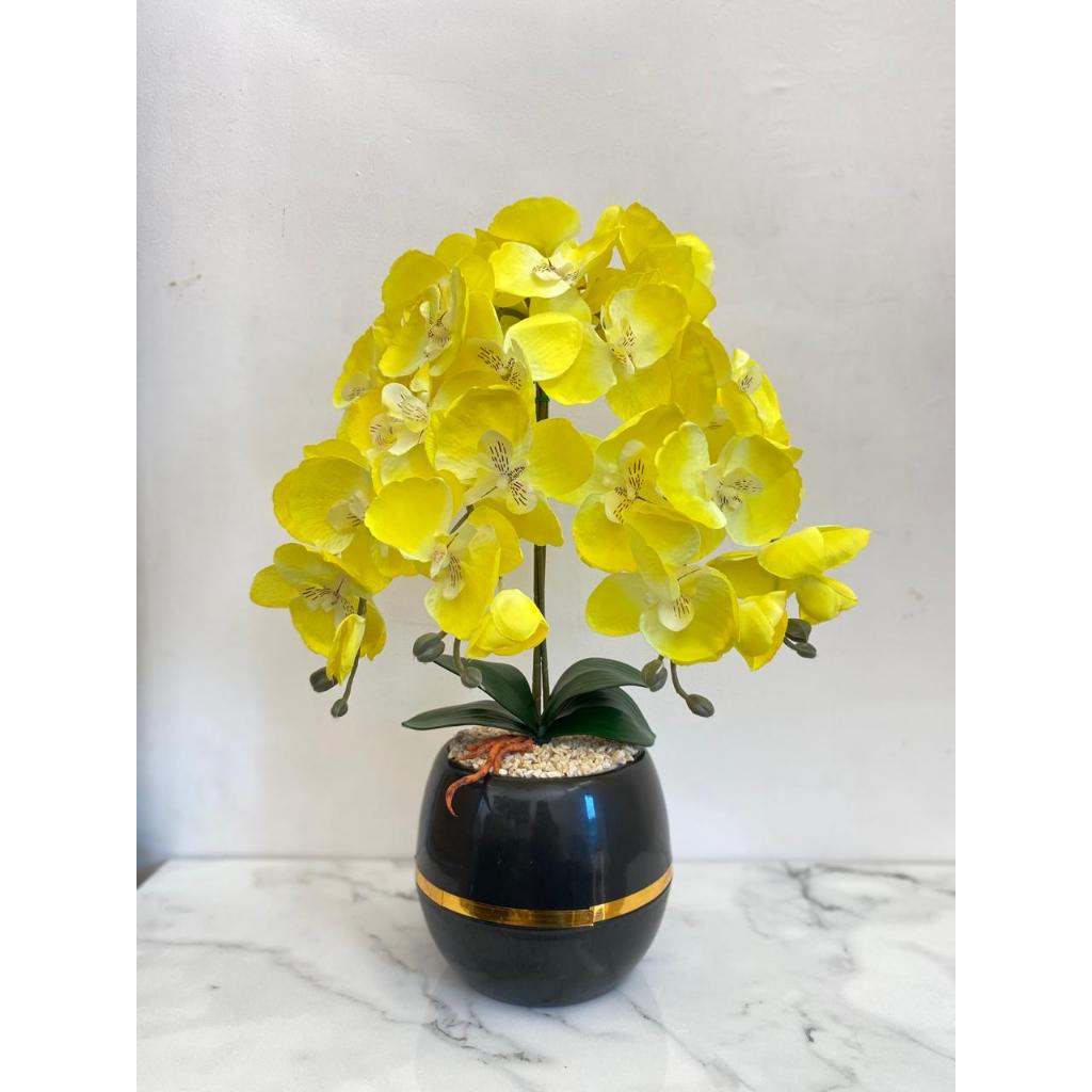 Jual RANGKAIAN BUNGA ANGGREK KAIN CABANG 4 VAS BOLA ORCHID ELEGAN ...