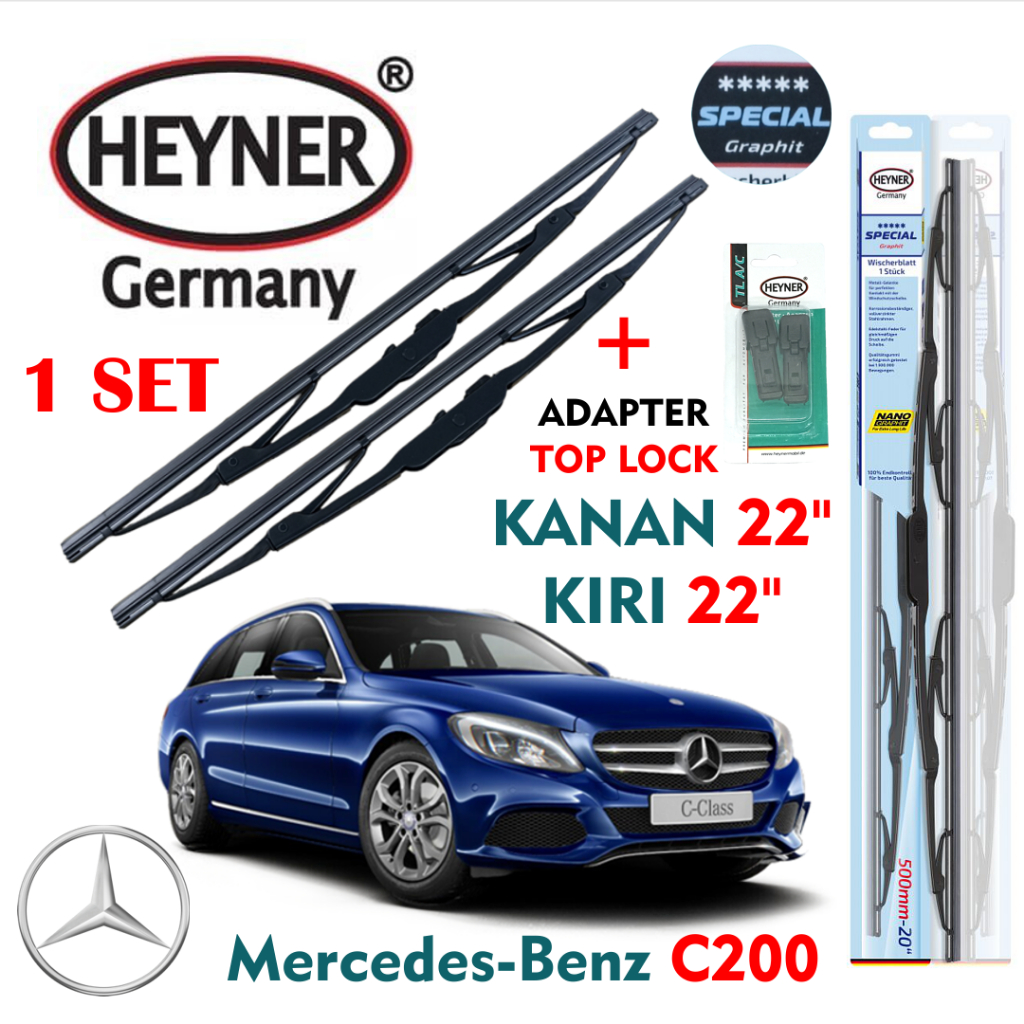 Jual WIPER BLADE SET MERCEDEZ C200 (22" + 22") + ADAPTER TOP LOCK ...