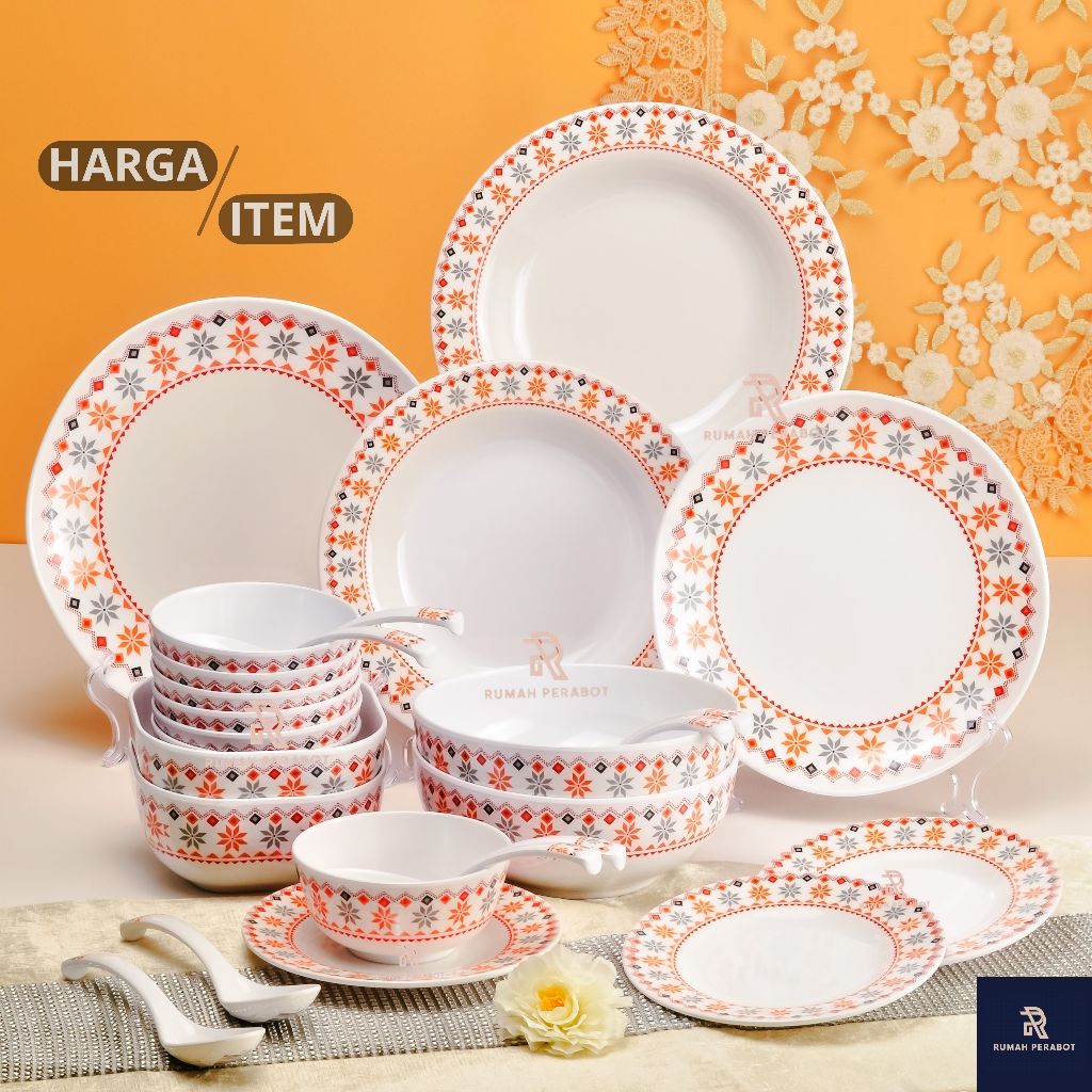 Jual Set Piring Mangkok Melamin 100% Asli Motif Bohemian Merah /Piring ...
