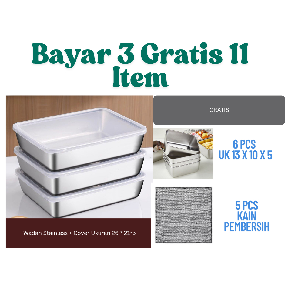 Jual Bayar 3 Gratis 11 Item Paket bundling 3 Wadah Besar Stainless + 6 ...