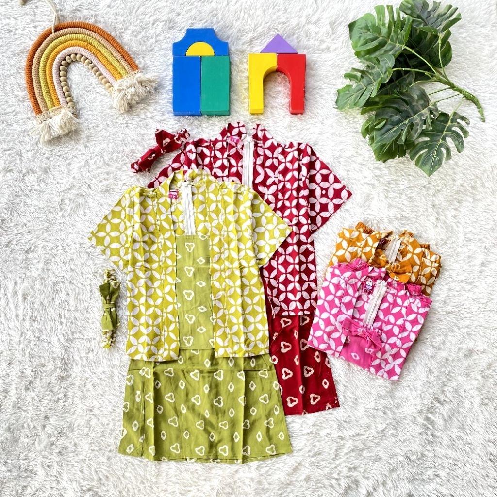 Jual Setelan Kebaya Batik Anak Livia Kawung Jumputan Rayon Banyak Warna ...