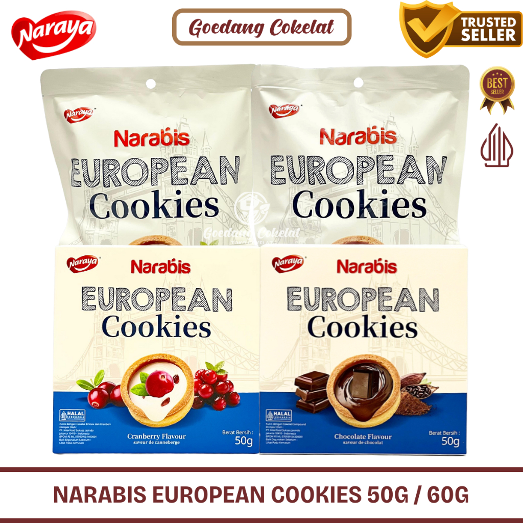 Jual Naraya Narabis European Cookies Rasa Chocolate Cranberry 60g / 50g ...