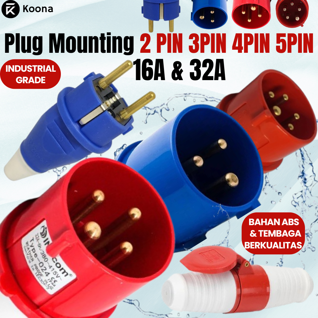 Jual Industrial Plug Mounting 2PIN 3PIN 4PIN 5PIN / Steker Male ...