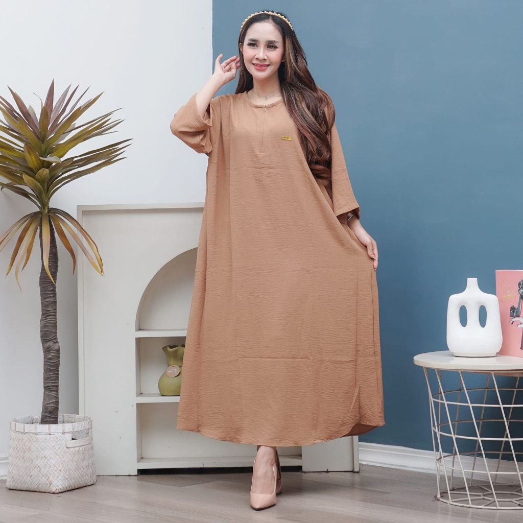 Jual Daster Dress Crinkle Air Flow Lengan 3/4 Midi Dress Terbaru Daster ...