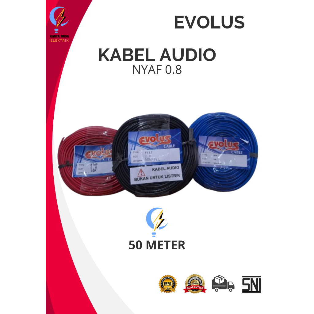 Jual KABEL NYAF SERABUT 1X0.8 50M MERAH/HITAM/BIRU EVOLUS KABEL AUDIO | Shopee Indonesia