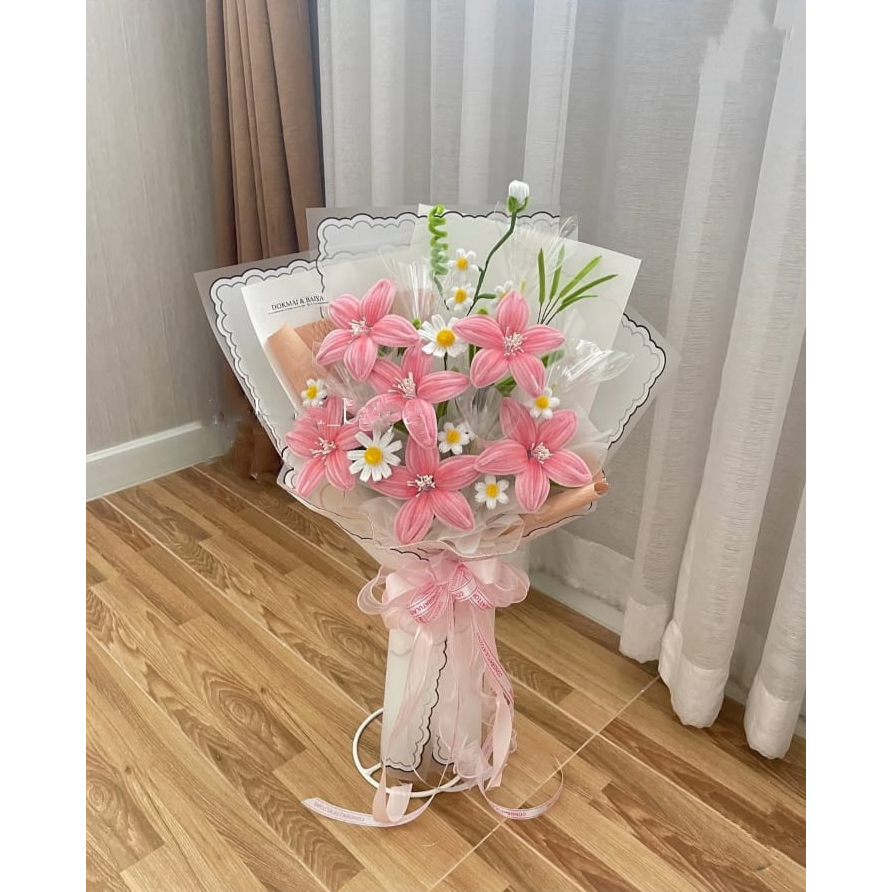 Jual Buket bunga kawat bulu medium lili pink | Shopee Indonesia