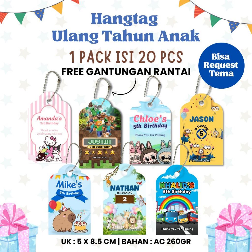 Jual [20 PCS + Rantai] Hangtag Ulang Tahun Anak Custom Hang Tag ...