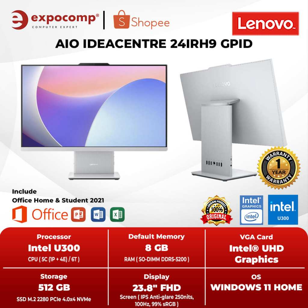 Jual LENOVO AIO ALL IN ONE IDEACENTRE 24IRH9 GPID INTEL U300 8GB 512GB ...