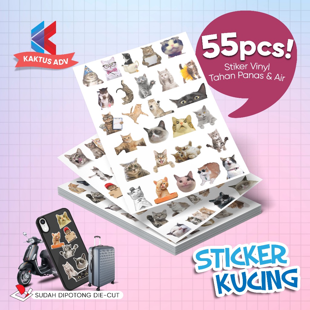 Jual (ISI 55) Stiker Meme Kucing Lucu / Stiker Helm, Casing, Laptop ...