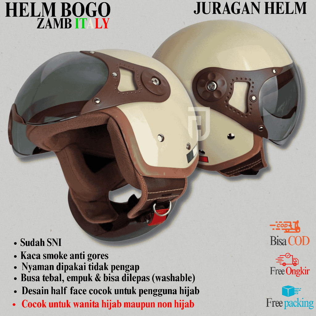 Jual Zamb-Helm Bogo Retro Hijab Cepol Friendly Dewasa Solid | Helm ...