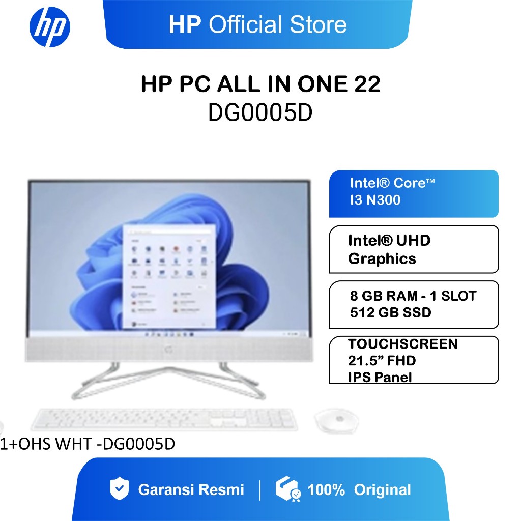 Jual HP ALL IN ONE PC INTEL CORE I3 N300 8GB 512GB 21.5" FHD IPS OHS ...