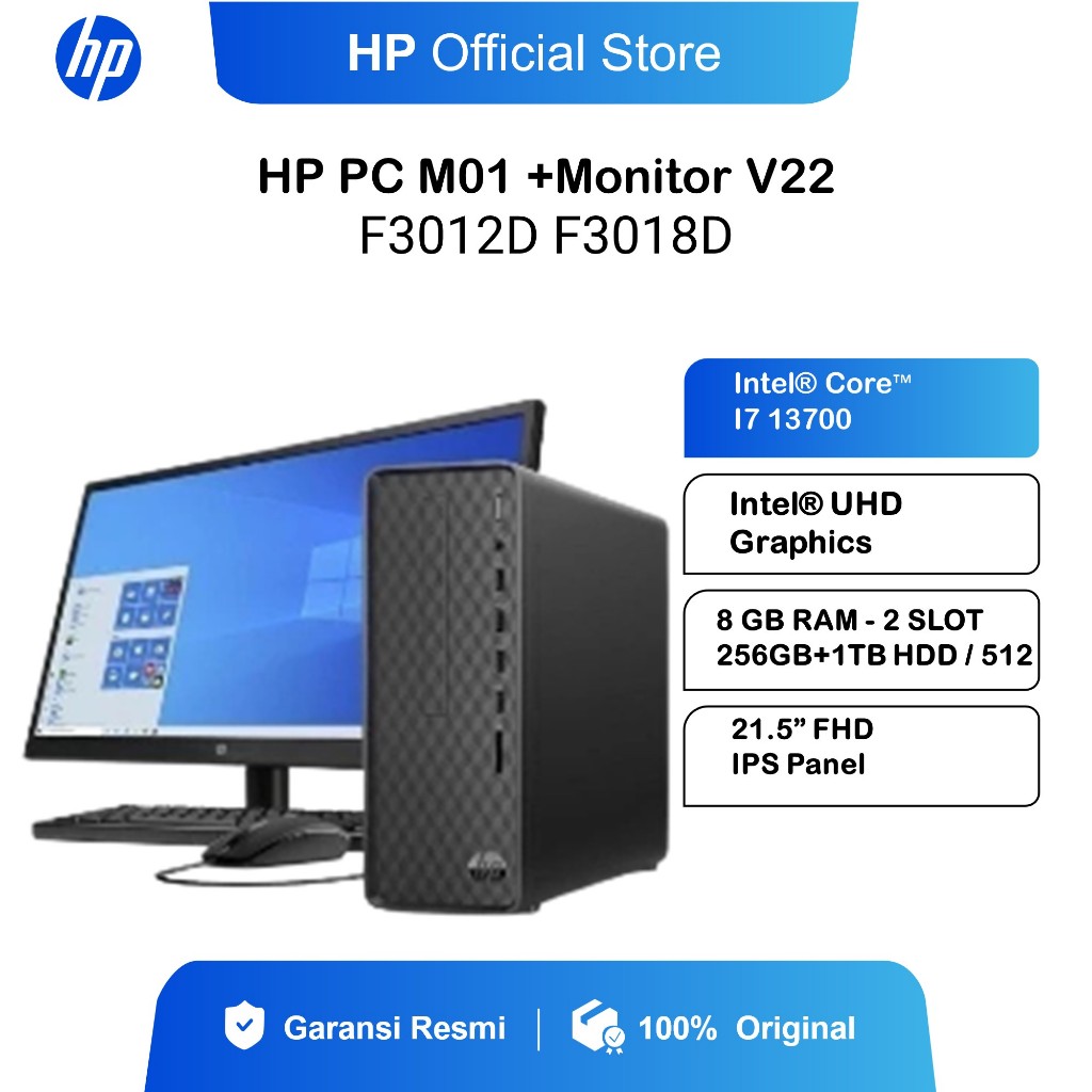 Jual HP PC M01 F3012D/F3018D INTEL I7 13700 RAM 16GB 512GB+1TB HDD 21.5 + MONITOR V22 WIN 11 ...