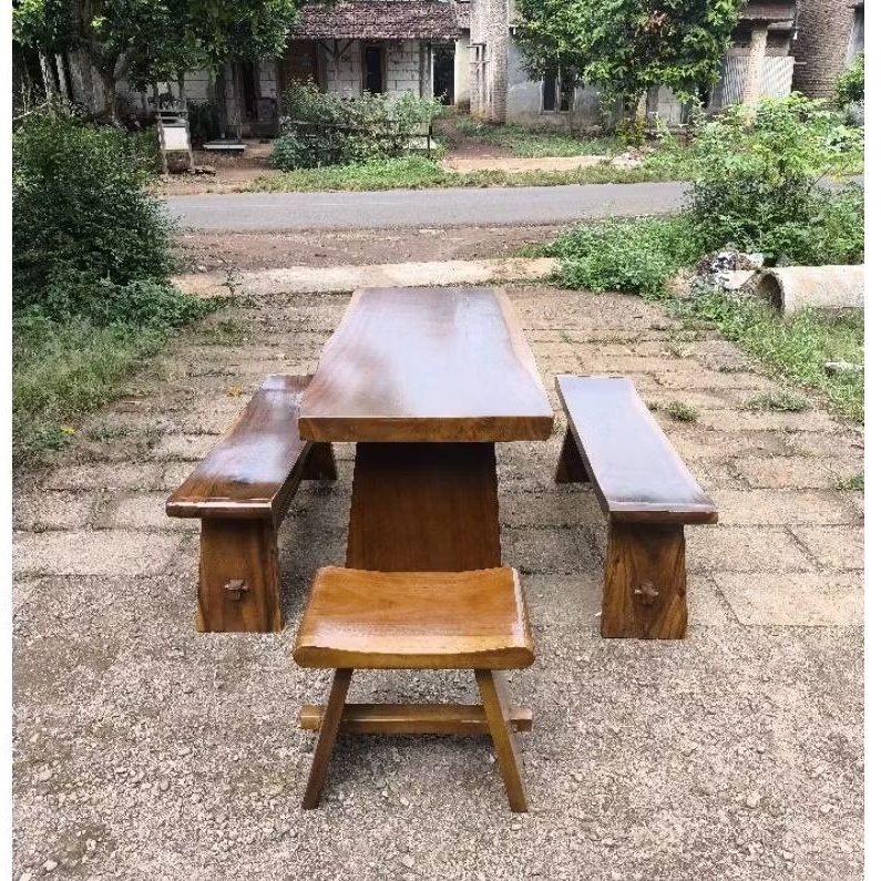 Jual Set meja makan kayu trembesi meh suar solid utuh tanpa sambungan ...