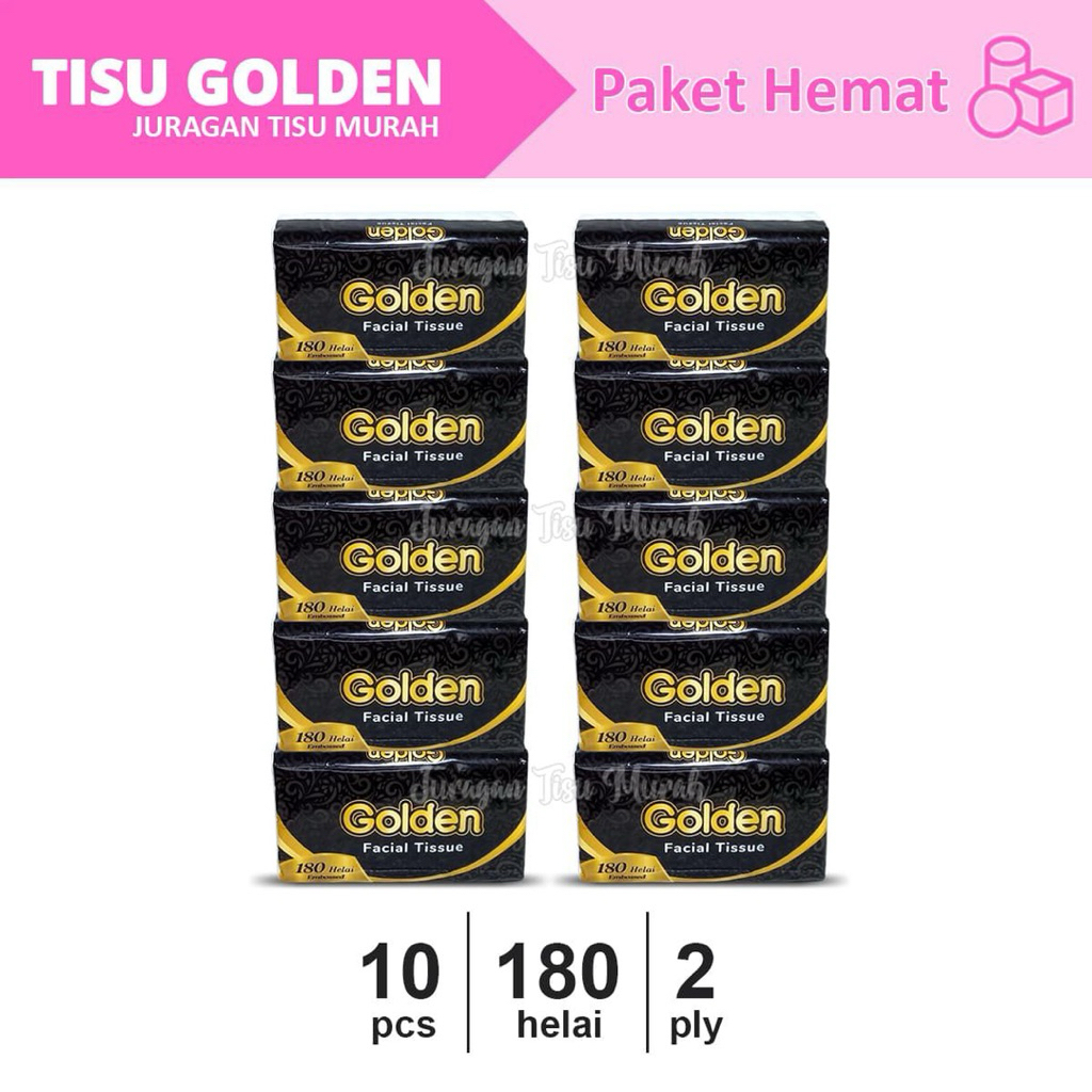 Jual Tissue Golden 180 helai paket 10 pcs - tisu wajah beremboss ...
