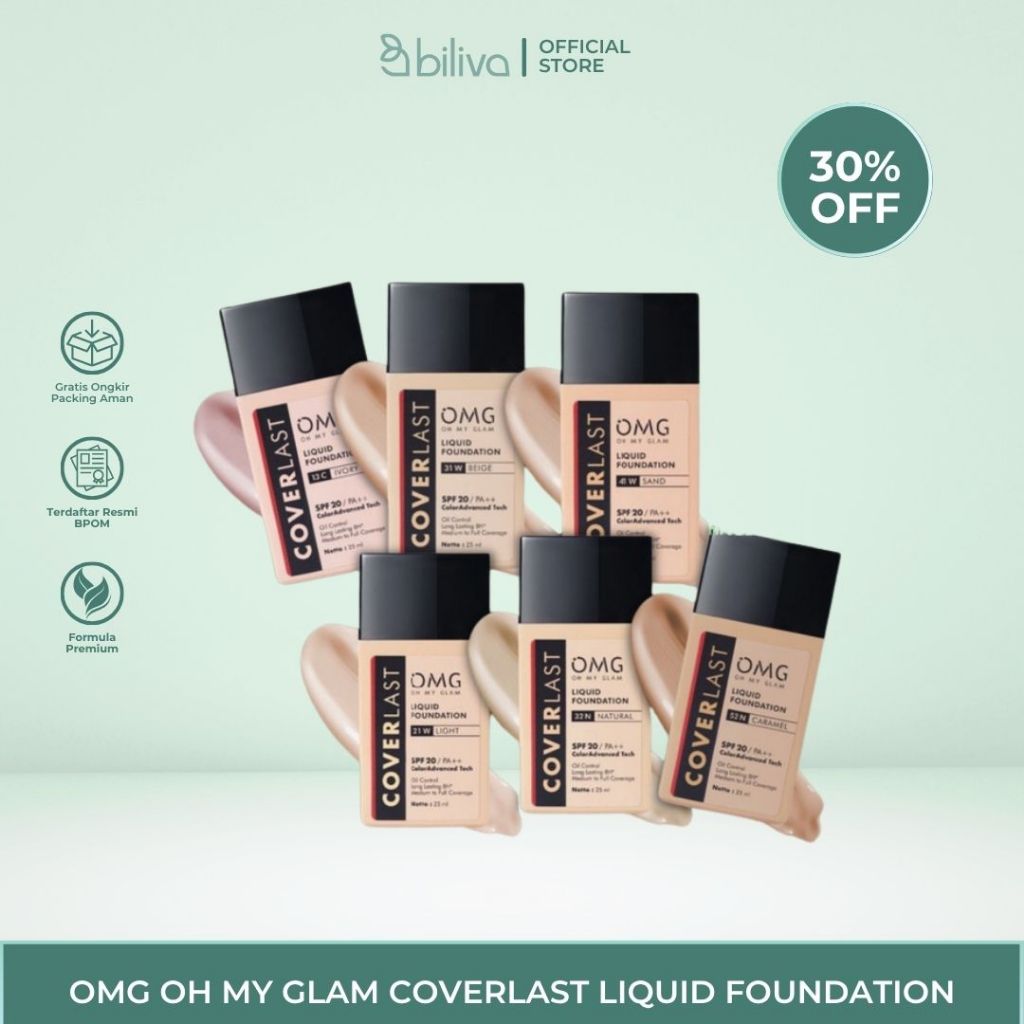 Jual OMG Oh My Glam Coverlast Liquid Foundation Oil Control 21 W Light ...