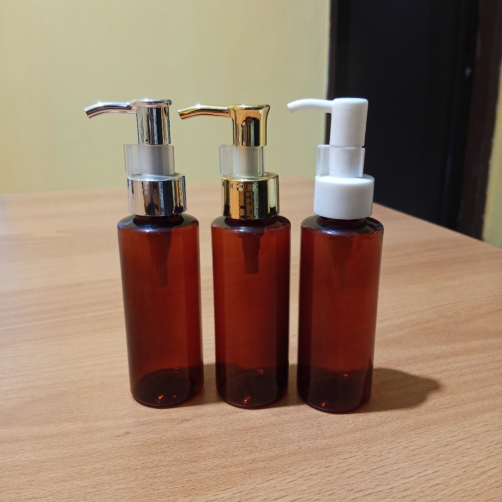Jual Botol Pump 100ml RF / Botol RF 100ml Coklat set Tutup Pump Clip ...