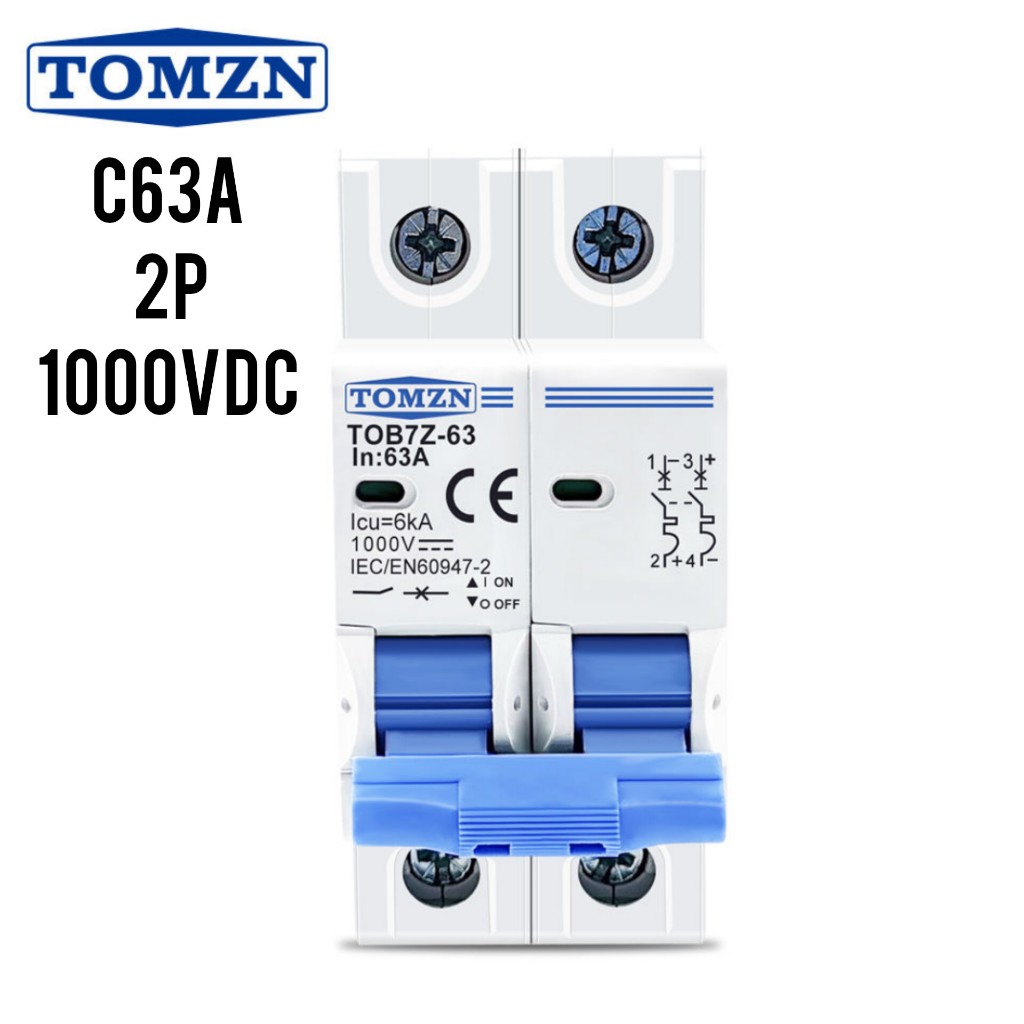 Jual MCB DC 2P 63A C63A Miniature Circuit Breaker 1000V TOMZN Proteksi ...