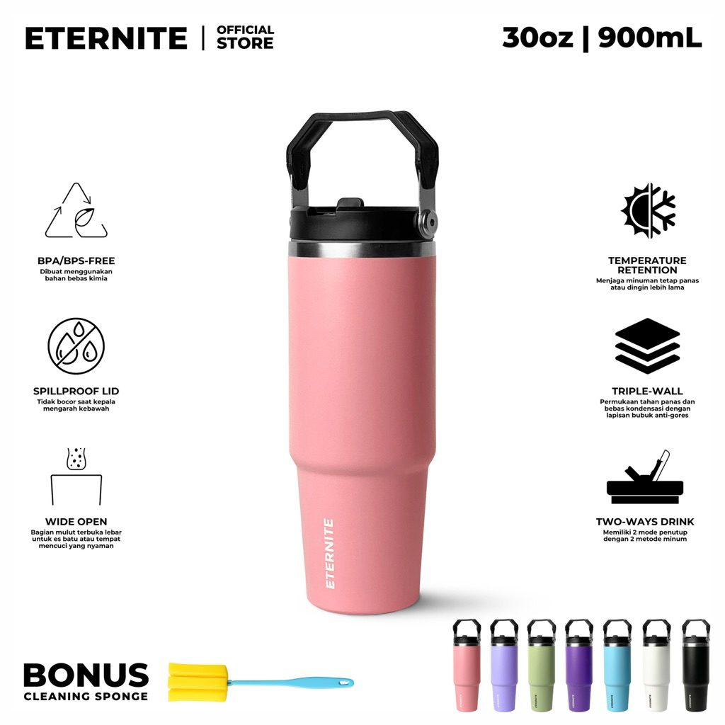 Jual ETERNITE Cold Cup 30oz [30hours Cold | 6hours Hot] Insulated Water Bottle with Stainless ...