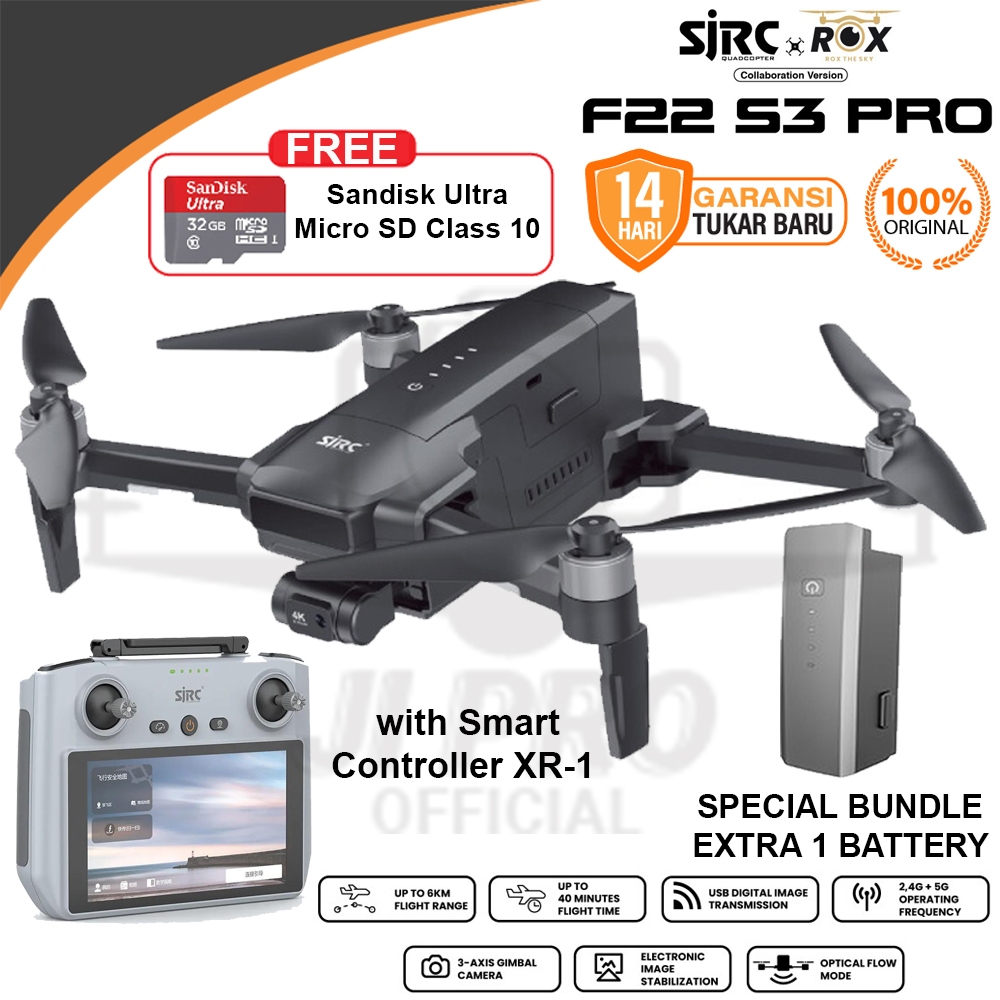 Jual Drone SJRC F22 S2 PRO+ / SJRC F22 S3 PRO with Smart Controller XR-1 / GPS Drone 3-Axis ...
