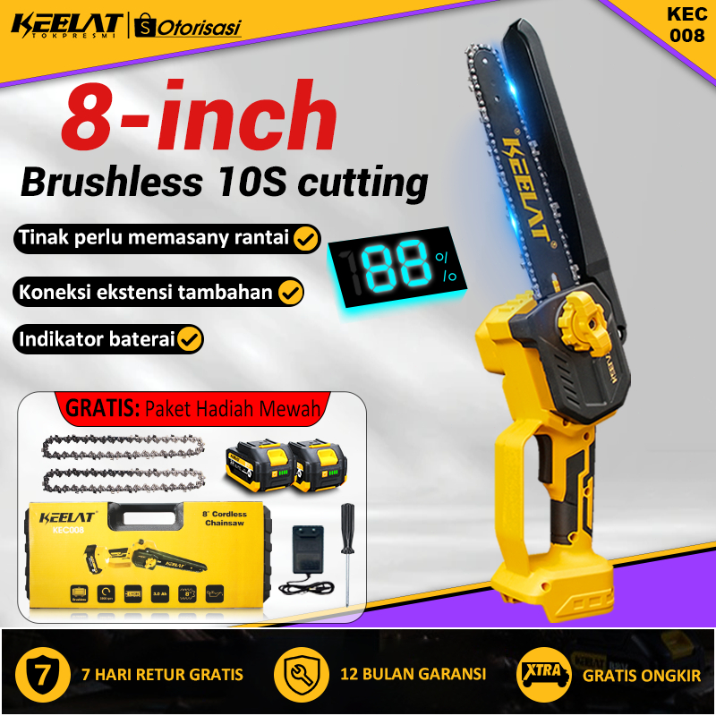 Jual KEELAT KEC008 8 Inch Cordless Electric Chain saw Battery Wood Cutter Gergaji Elektrik ...