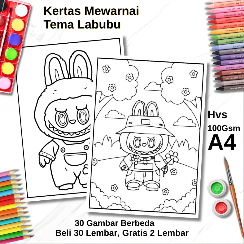 Jual 30 Lembar Kertas Mewarnai Anak / Coloring / Sketsa Tema Labubu ...