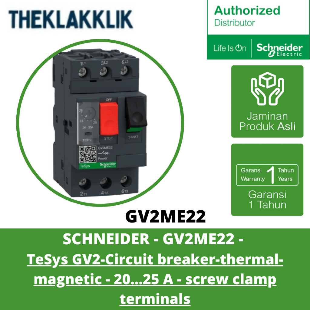 Jual SCHNEIDER - GV2ME22 - TeSys GV2-Circuit breaker-thermal-magnetic ...