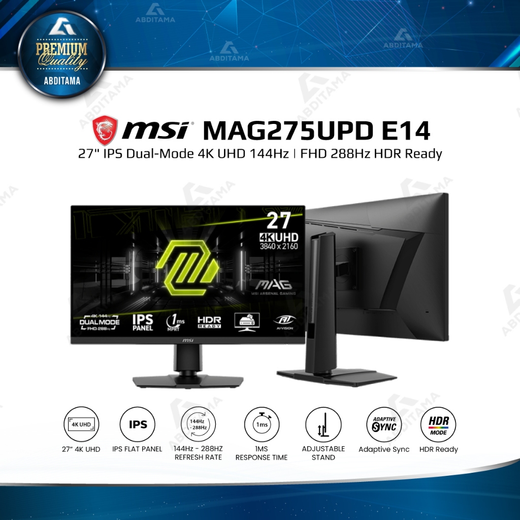 Jual Monitor LED MSI MAG275UPD E14 27" IPS Dual-Mode 4K UHD 144Hz | FHD ...