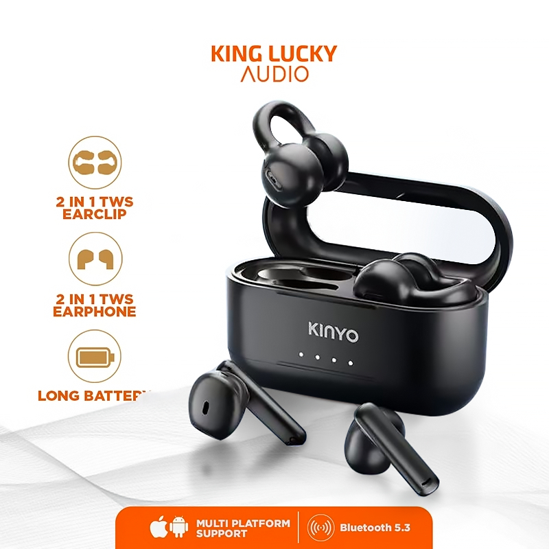 Jual KINYO I25 TWS Bluetooth 5.3 Headset 2 in 1 Ear Clip In-ear Earphone Touch Control ...