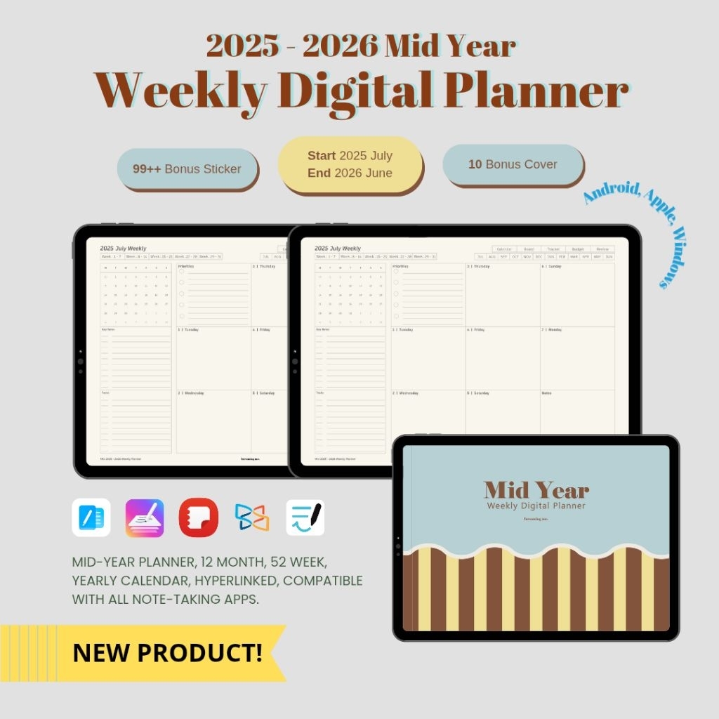 Jual Mid Year 2025-2026 Weekly Digital Planner Goodnotes Samsung Notes ...