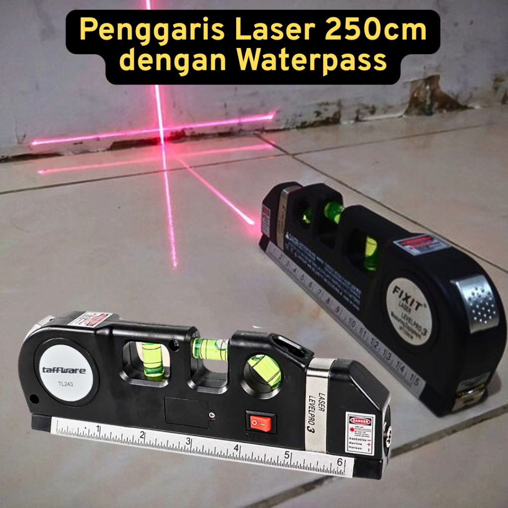 Jual COD Taffware Waterpass Laser Level Pro 3 Meteran Laser Infrared ...