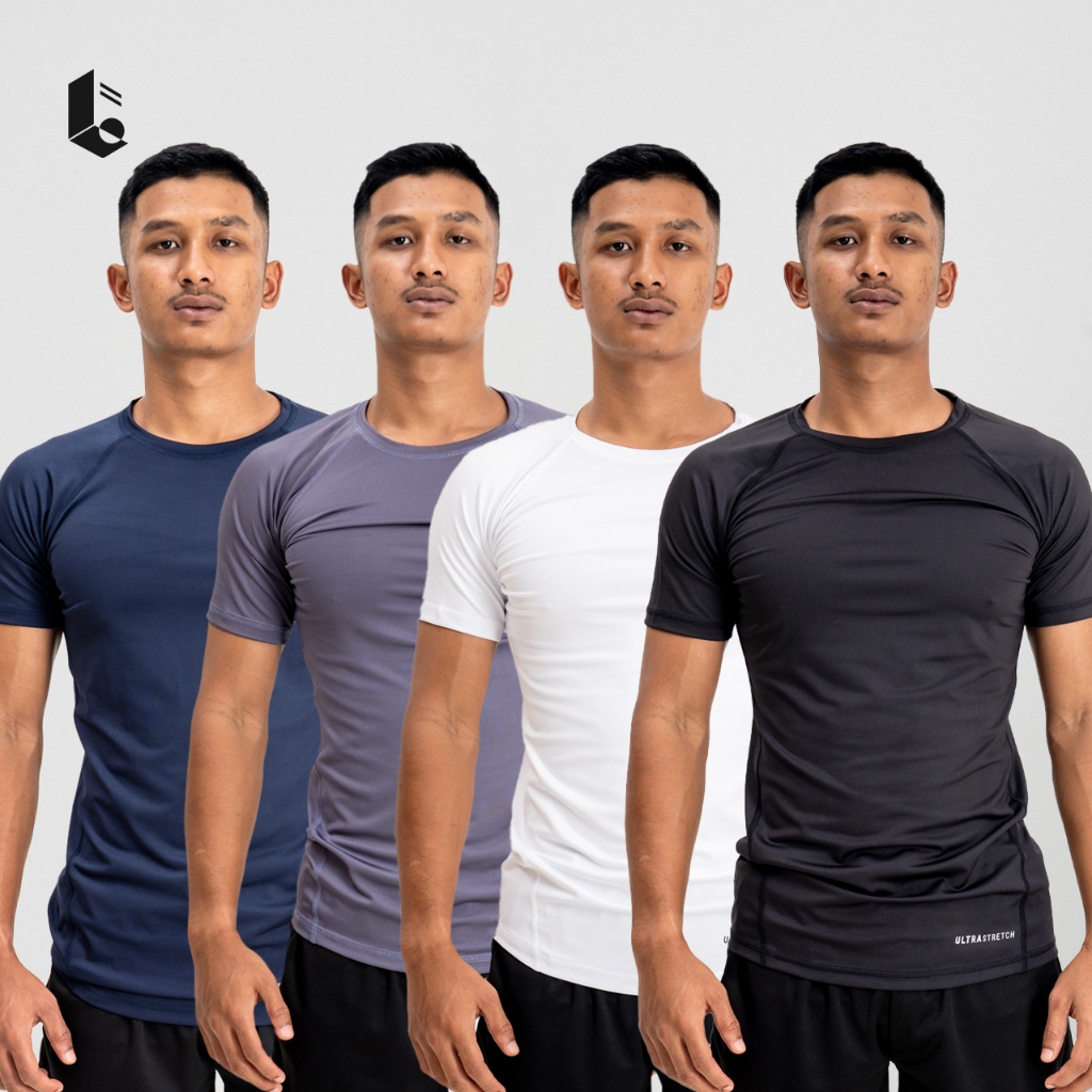 Jual Baselayer Manset Olahraga Pria Kaos Lengan Pendek Hitam Polos ...