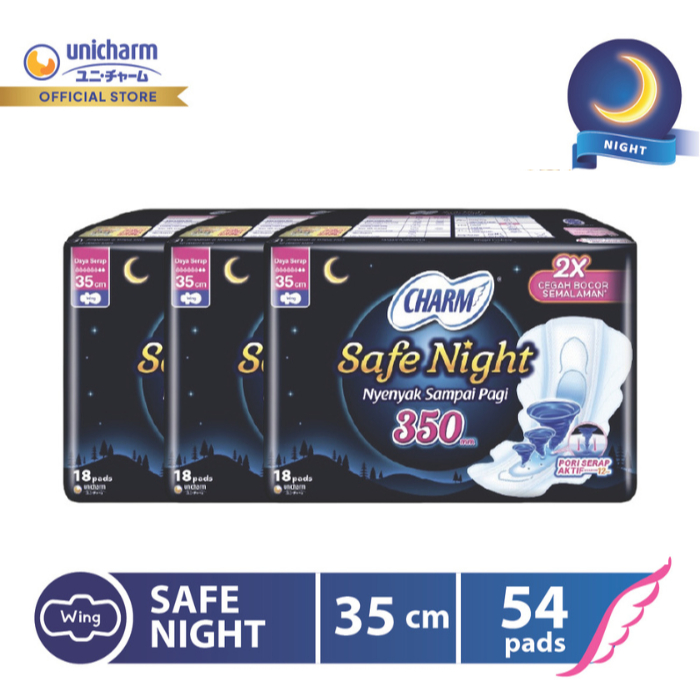 Jual Charm Pembalut Safe Night 35cm Wing 18 pads - 3 packs | Shopee ...