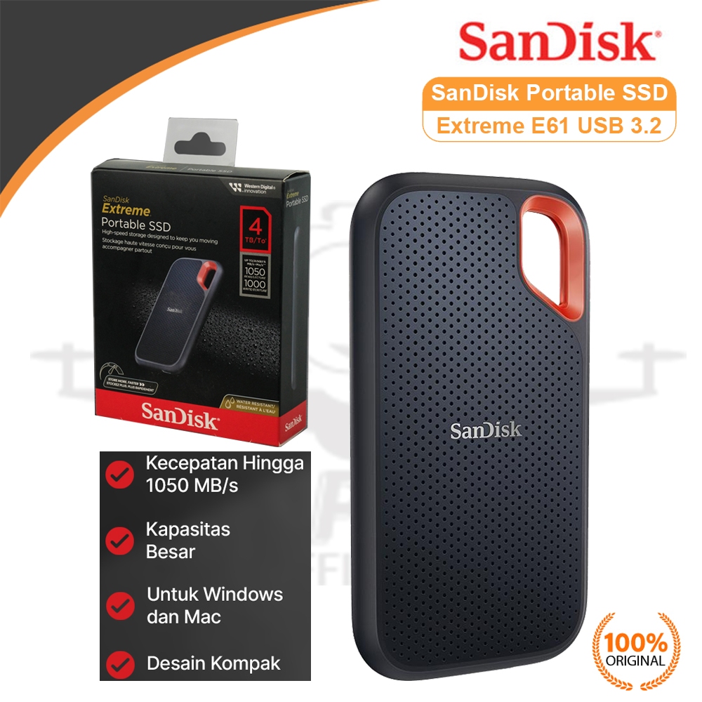 Jual SanDisk Extreme Portable SSD E61 V2 4TB / 2TB / 1TB / 500GB 1050MB/s USB 3.2 Original ...