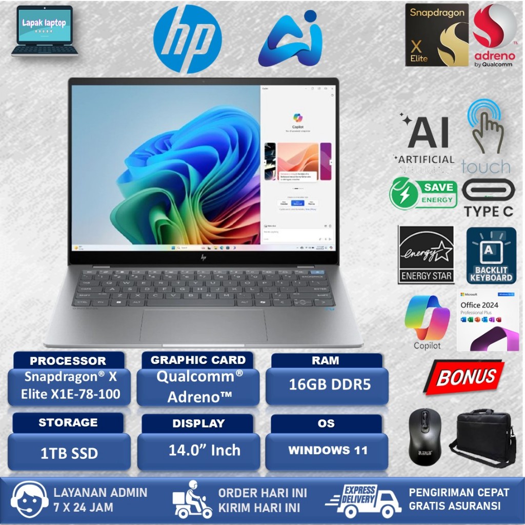 Jual Laptop Hp Omnibook X 14 Snapdragon X Elite X1E78100 16GB 1TB ...