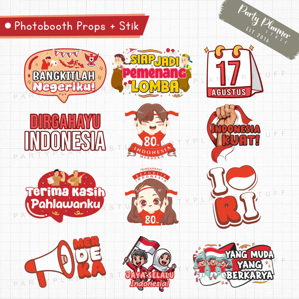 Jual Fun props stik foto 17an aksesoris foto 17 agustus photobooth ...