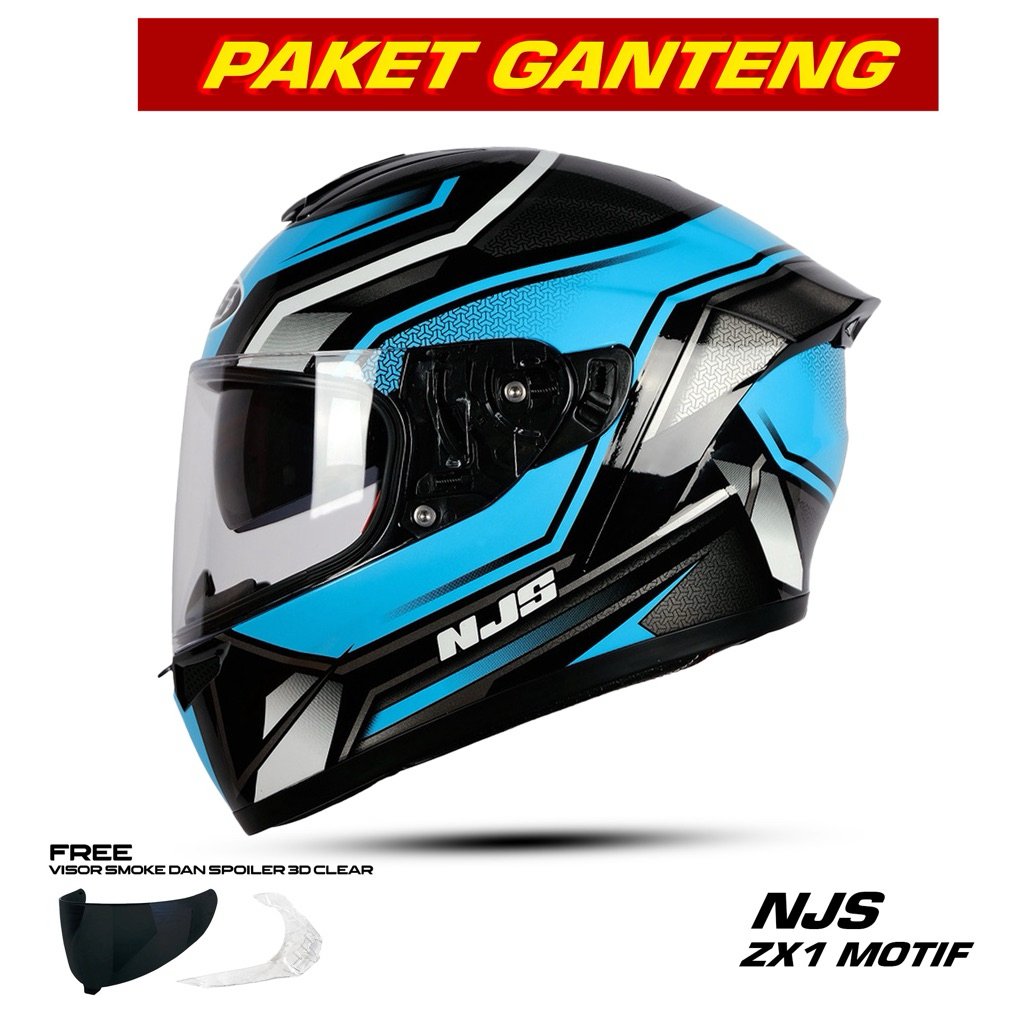 Jual HELM NJS ZX-1 ZX1 ZX 1 ZX ONE MOTIF ZENITH BLACK BLUE GLOSSY ...
