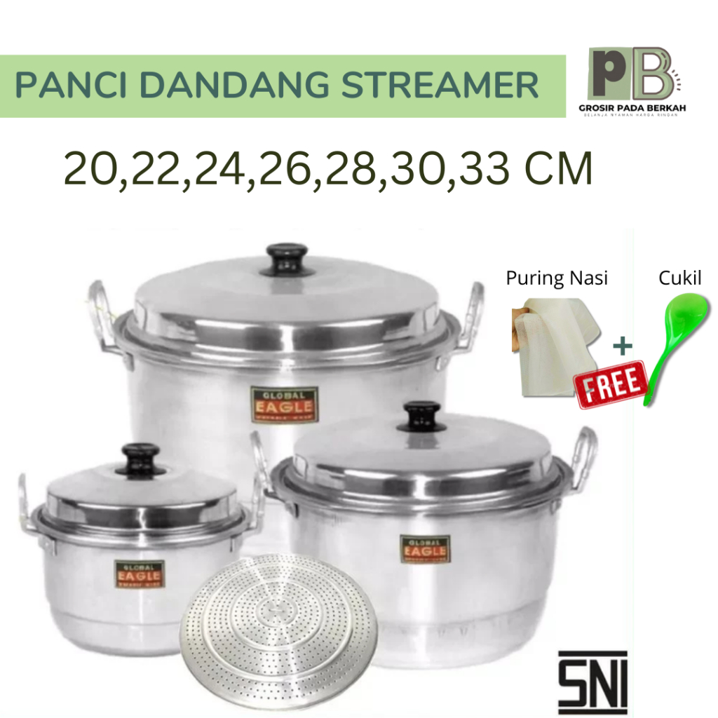 Jual Panci Dandang 20 22 24 26 28 30 33 Kukus Alumunium Global Eagle ...