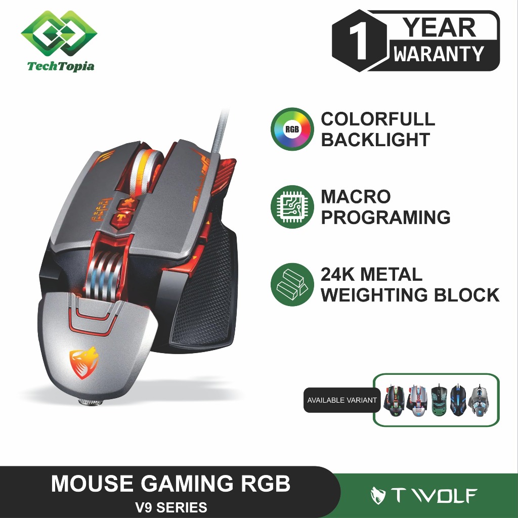 Jual Mouse Gaming Wireless 2400 DPI Silent Click Macro T-WOLF V1 V9 V10 ...