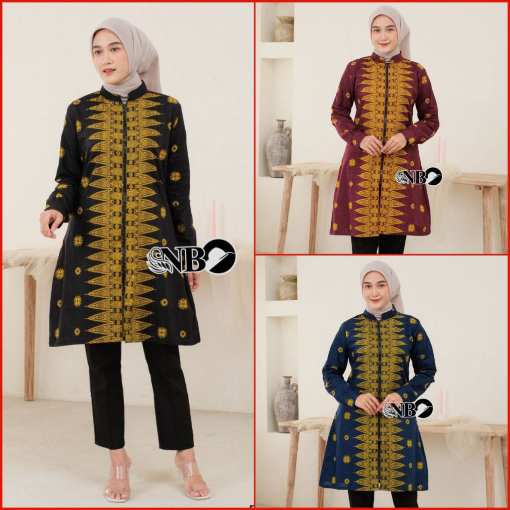 Jual PROMO PRODUK BARU)) Atasan Tunik Batik Wanita Zipper (Resleting ...
