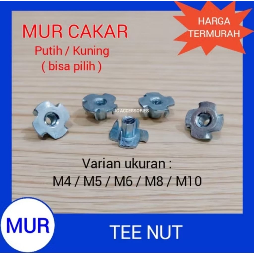 Jual MUR CAKAR M4 M5 M6 M8 M10 PUTIH KUNING TEE NUT TNUT T-NUT T NUT KAYU TANAM FURNITURE CAKRAM ...
