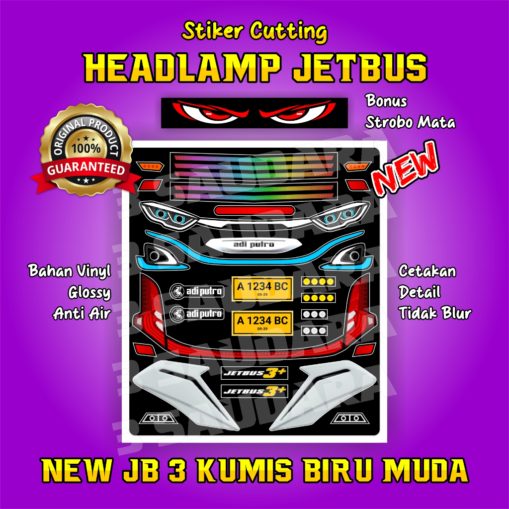 Jual Stiker Cutting HEADLAMP JETBUS 3 Kumis Warna | Shopee Indonesia