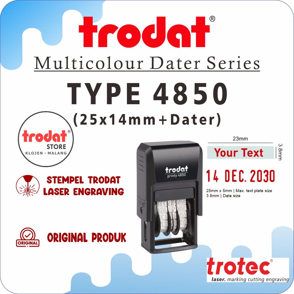 Jual Stempel Trodat 4850 (25x5 mm) Stempel Tanggal kombinasi LUNAS, NAMA TOKO, Dll | Shopee ...